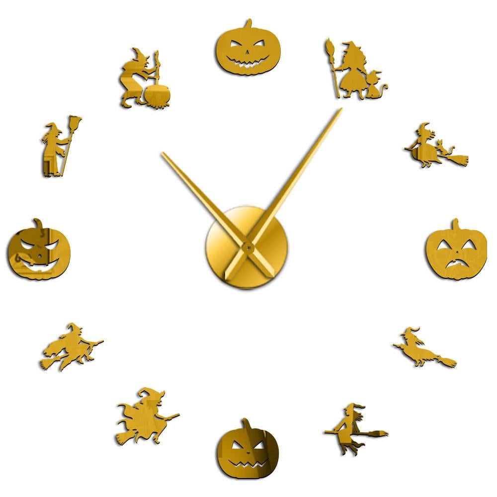 Witch with Broomstick Silhouette Giant DIY Wall Clock Halloween Wall ...