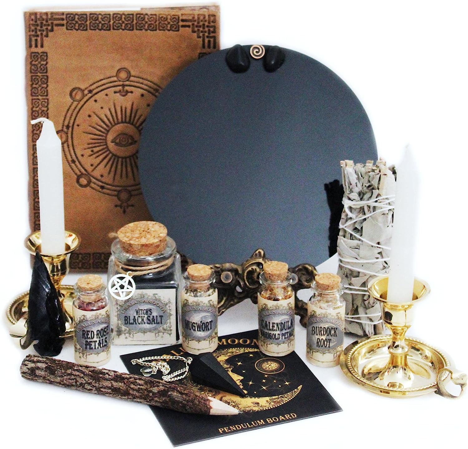 Witchcraft Kit w Scrying Mirror, Wiccan Book of Shadows, Scrying Tools ...