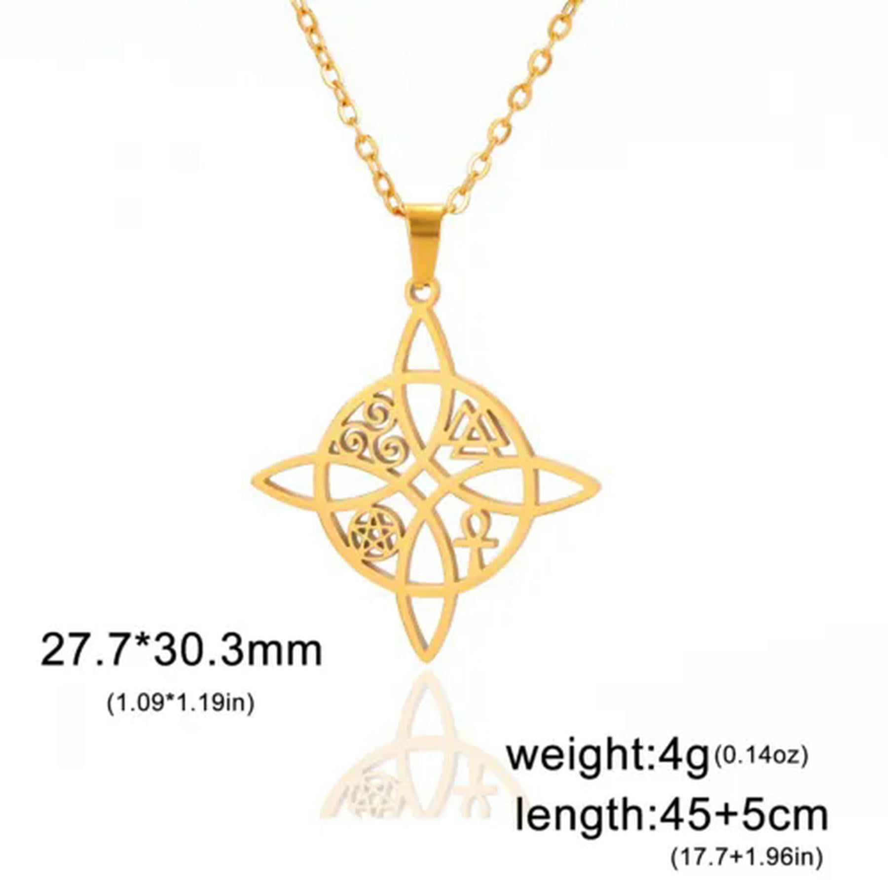 Witchcraft Witch Knot Necklace Women Stainless Steel Valknut Ankh Cross ...