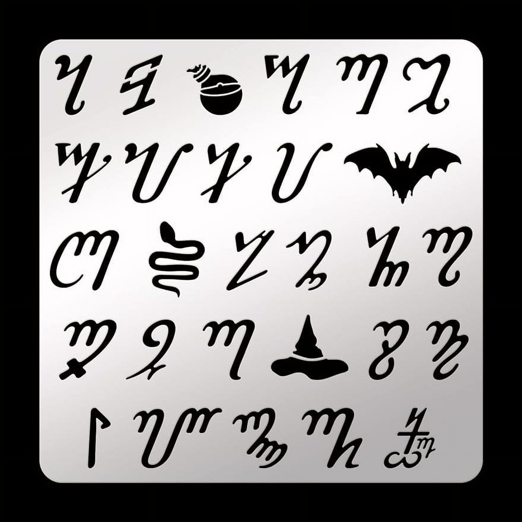 Witches Alphabet Metal Stencil 6.14 inch Stainless Steel Magic Theban ...