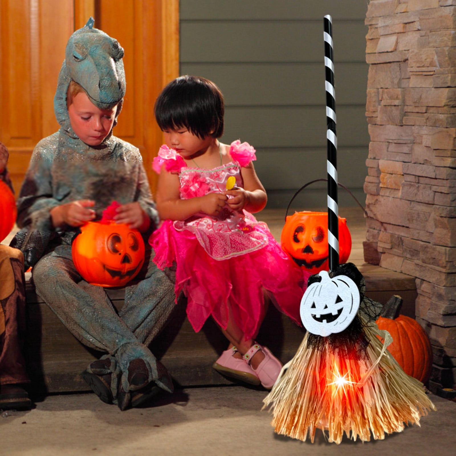 Witches Broom Halloween Decor - 31" Animated Light up Moving Broomstick ...