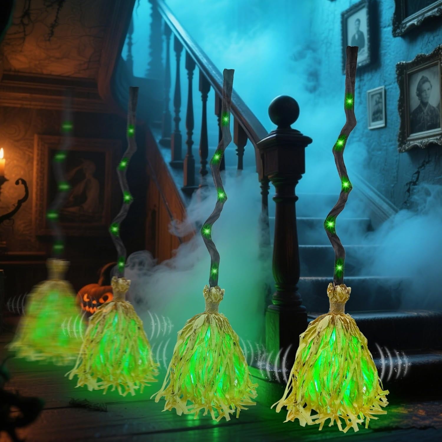 Witches Broom Halloween Decor - 35" Animated Light up Moving Broomstick ...
