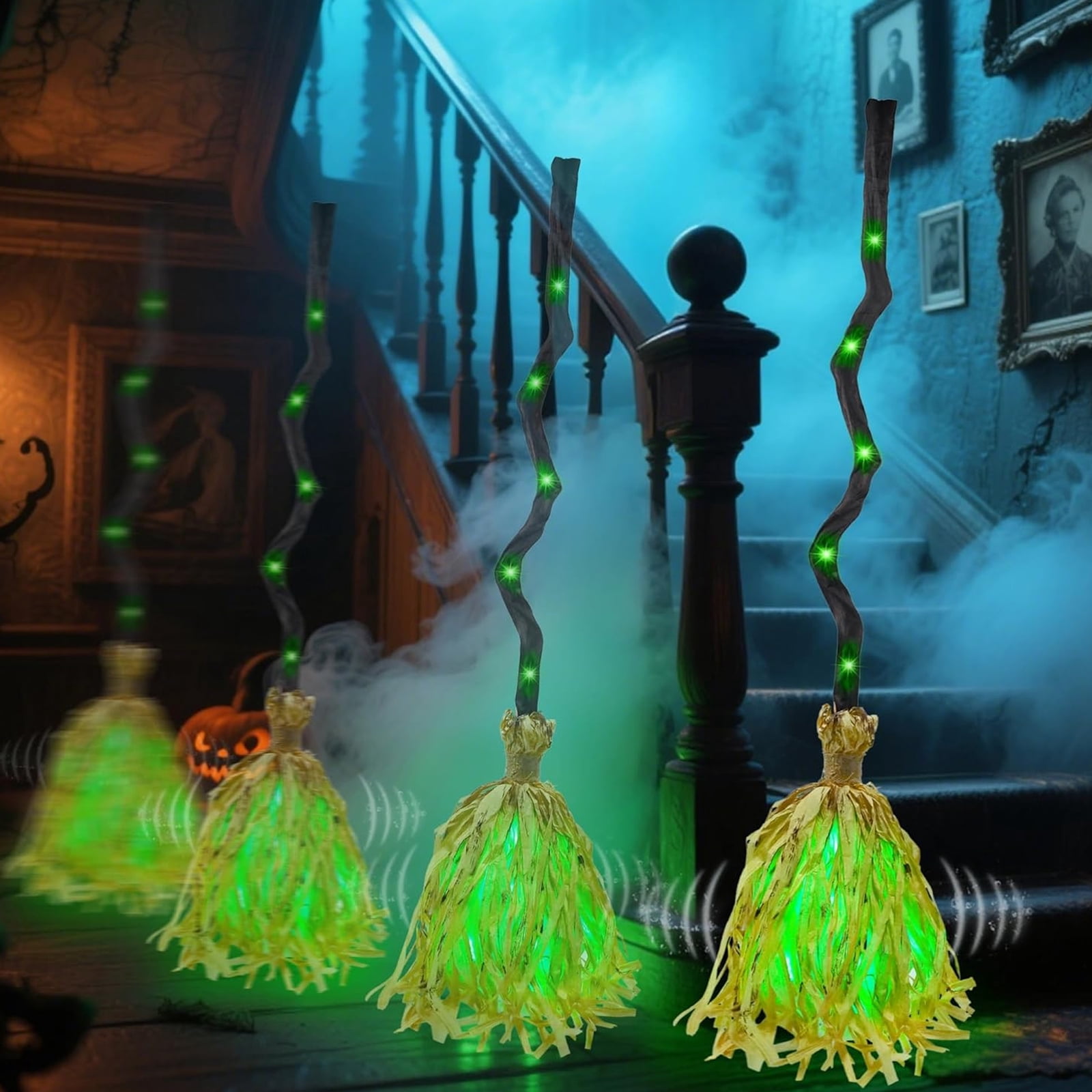 Witches Broom Halloween Decor 35" Animated Light up Moving Broomstick ...