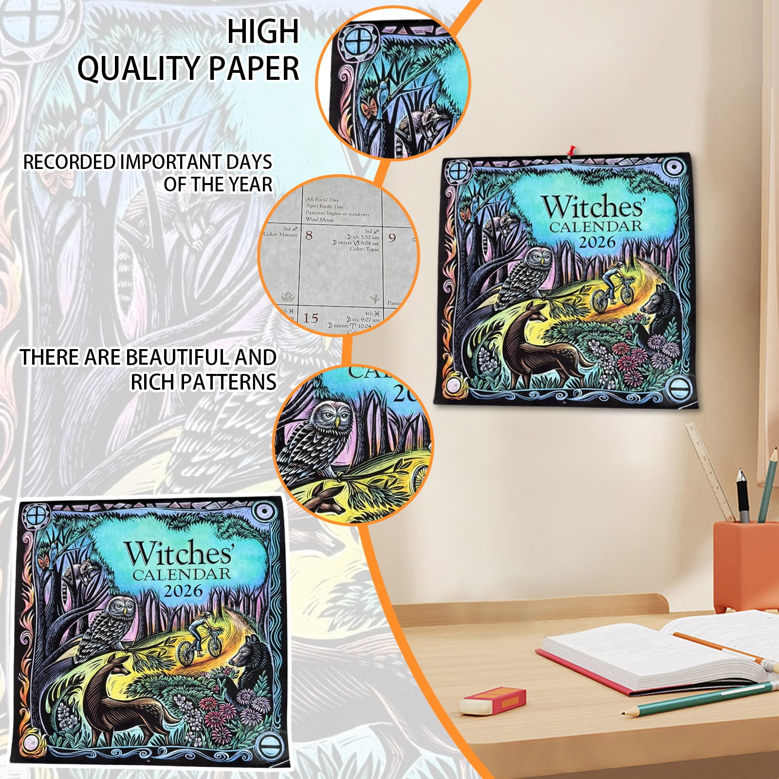 Witches Calendar 2026 Annual Monthly Planner Featuring Illustrated ...