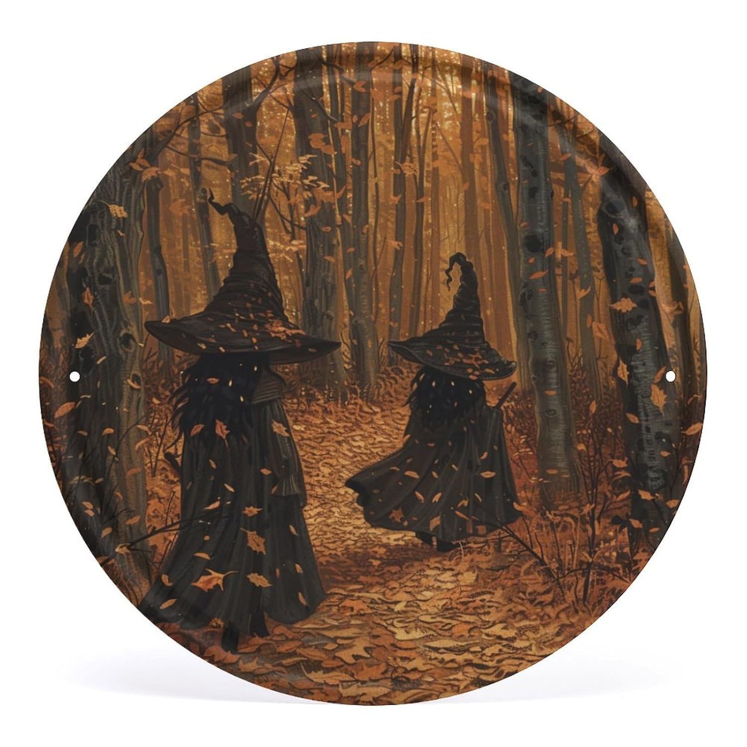 Witches Walking through The Forest Round Metal Tin Sign Magical Witch ...