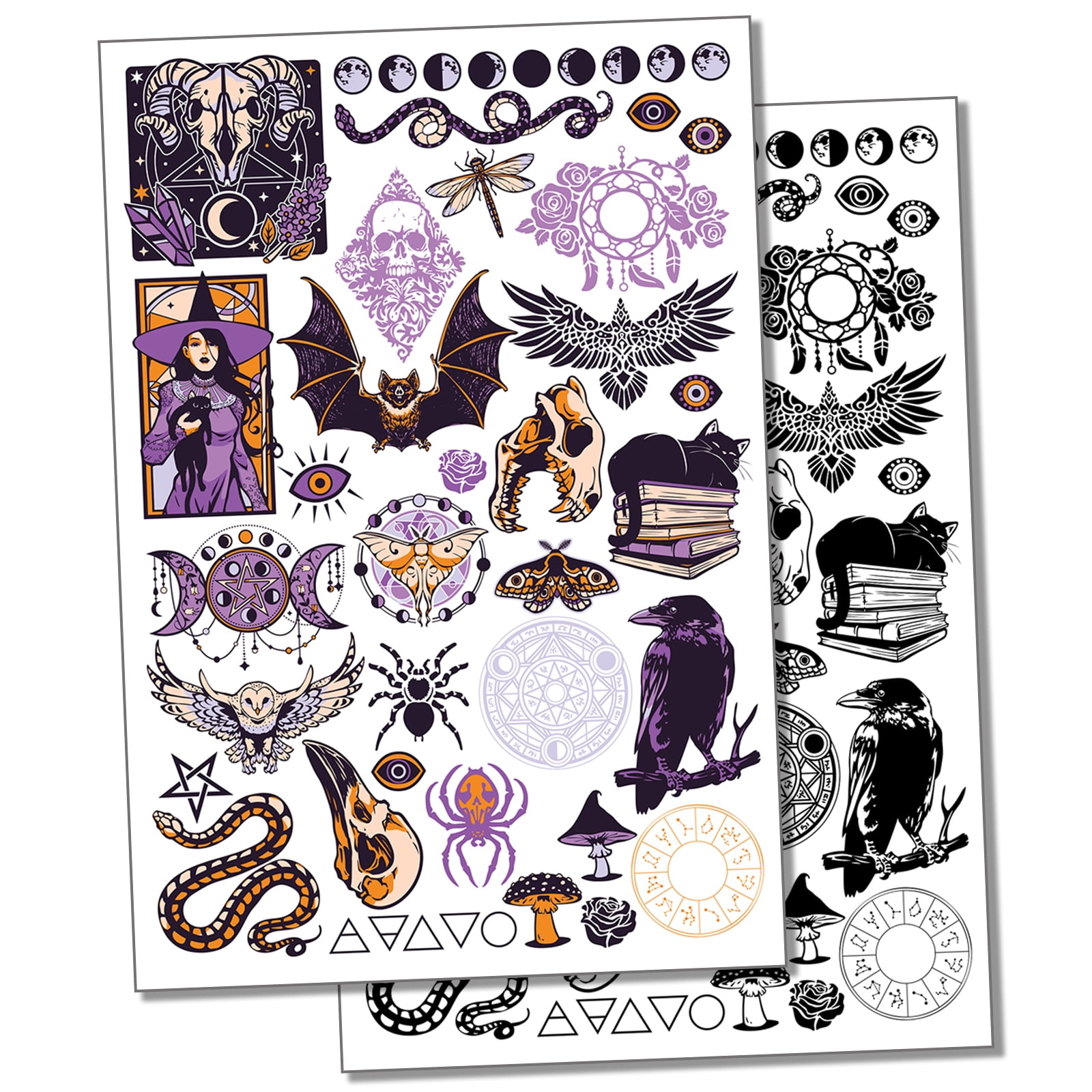 Witches Wicca Black Magic Symbols Halloween Water Resistant Temporary ...