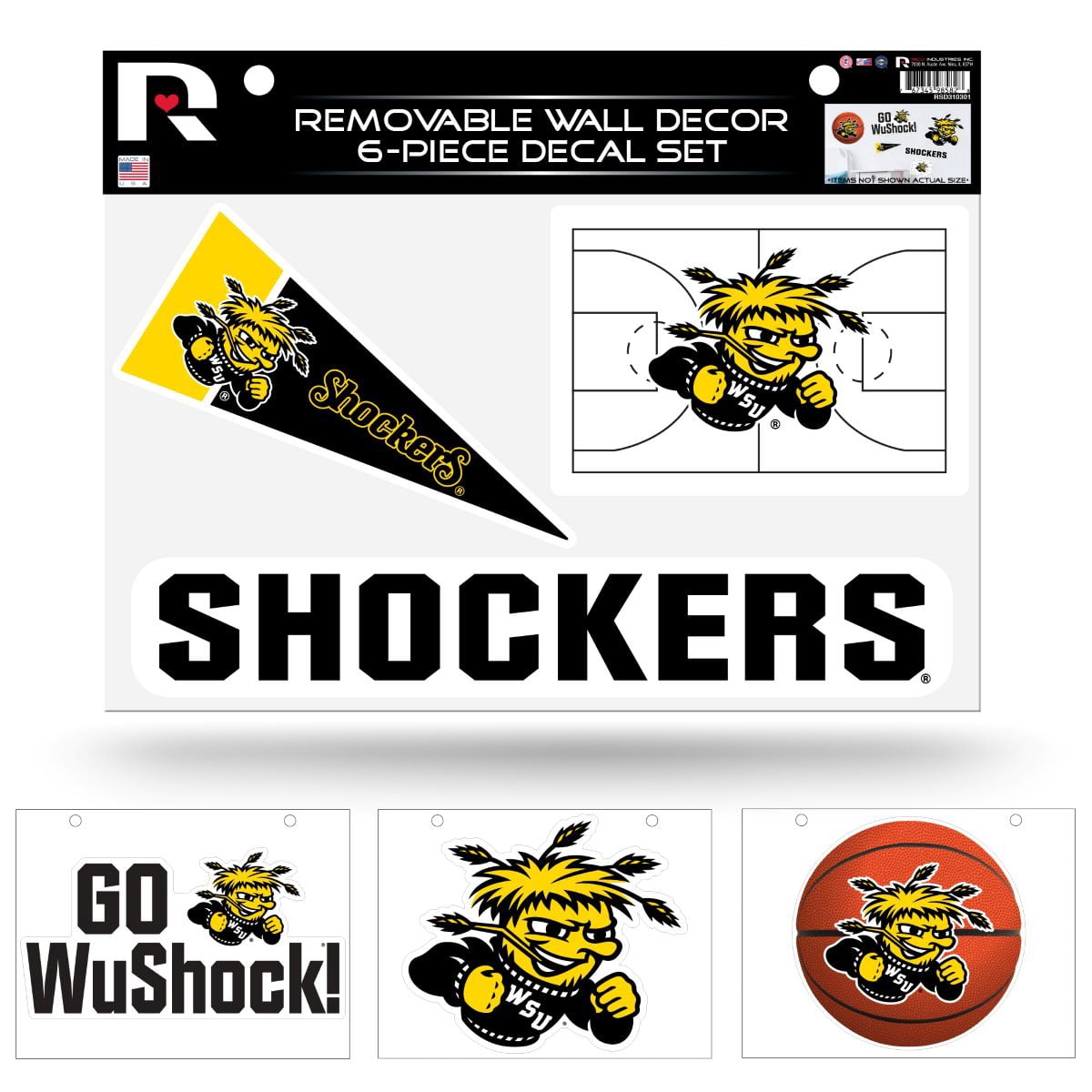 Witchita State NCAA Shockers (Set of 6) Individual Easy Peel Die-Cut ...