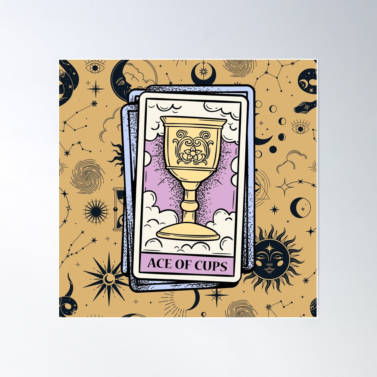 Witchy Aesthetic Ace Of Cups Tarot Card Moon Sun Poster Wall Art ...