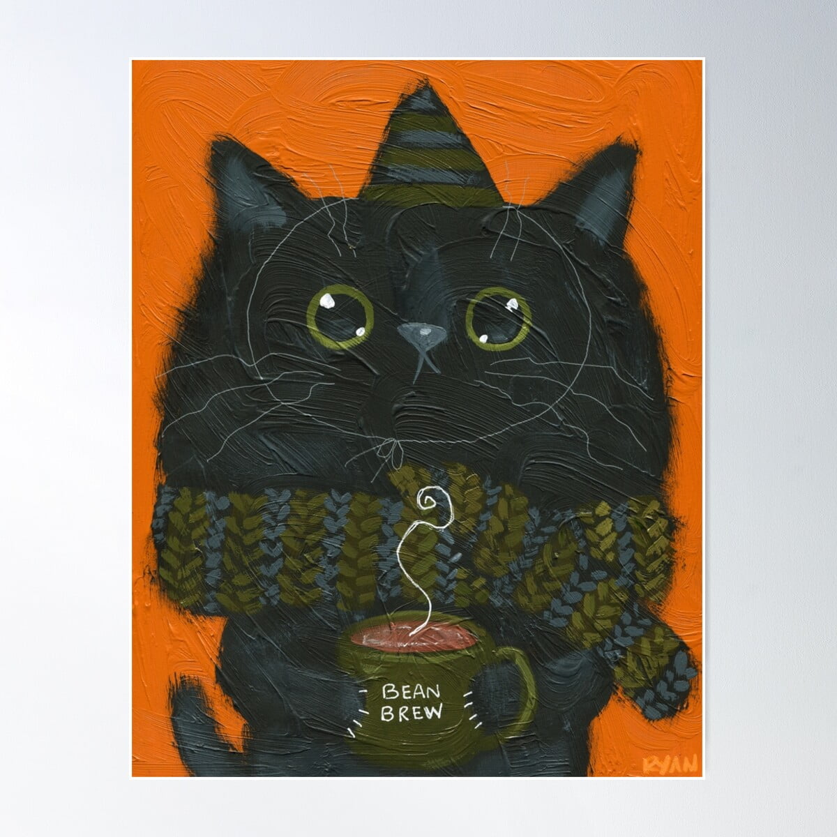 Witchy Bean Brew Cat Poster Wall Art, Modern Wall Decor For Living Room ...
