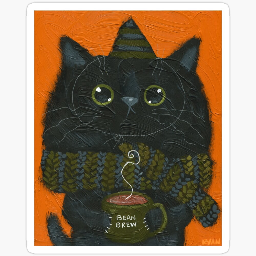 Witchy Bean Brew Cat Sticker Phone Decal Water Bottle Stickers Car ...