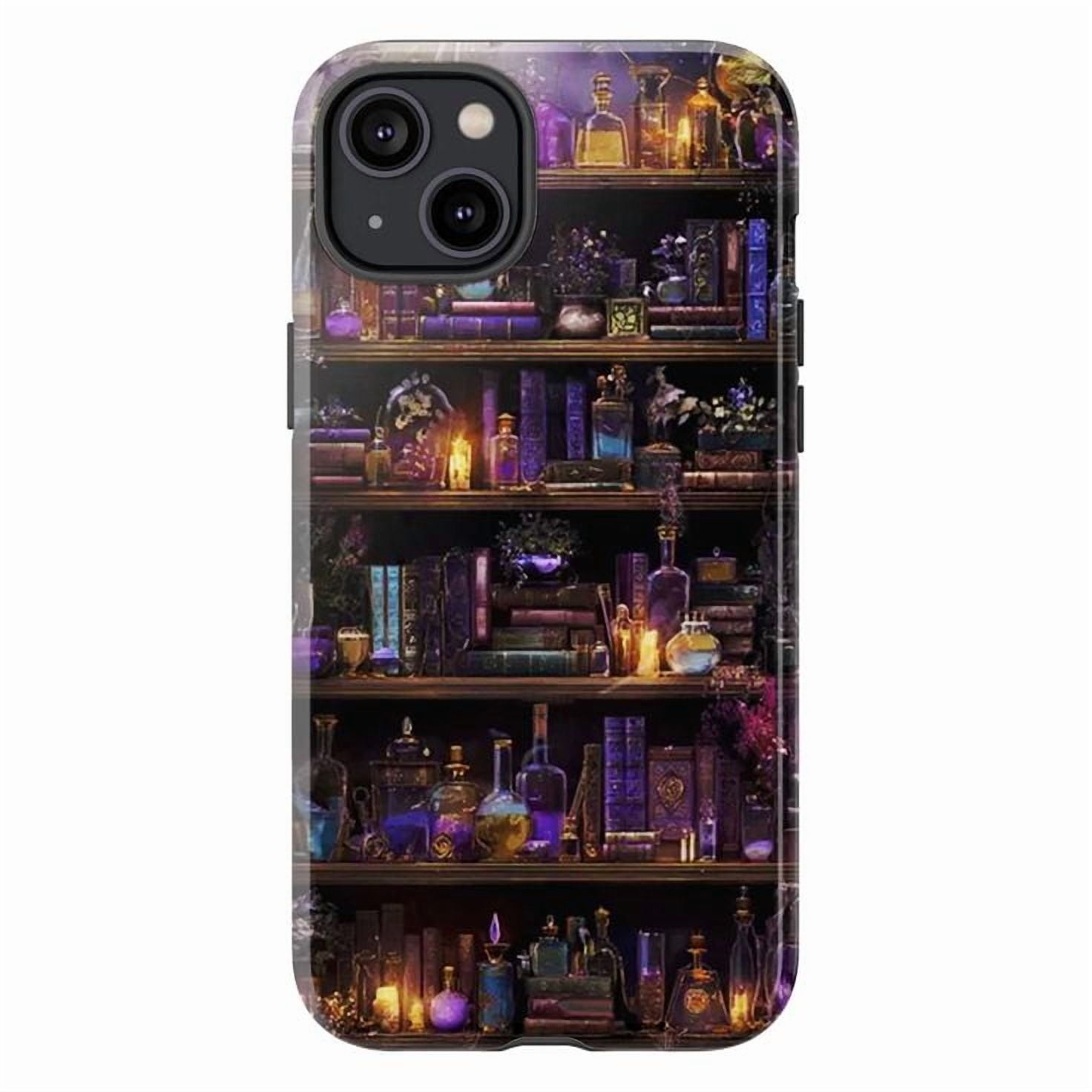 Witchy Bookshelf Phone Case, Magical Potion Bottles & Spellbook Design ...