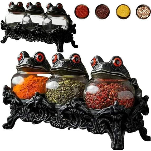 Witchy Frog Apothecary Spice Jars Set Of 3, Handcrafted Frog Spice Jar ...