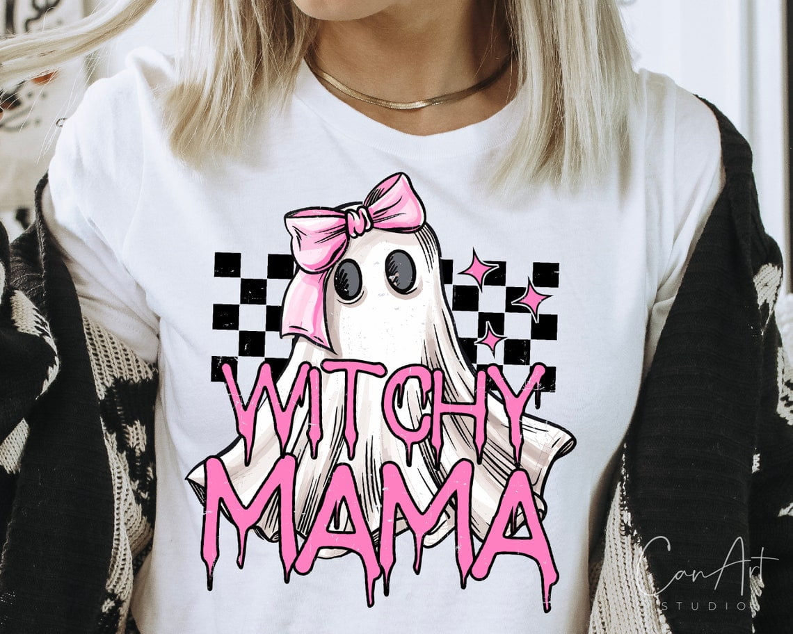 Witchy Mama Png, Retro Mom Png, Cute Ghost Png, Pink T-Shirt ...