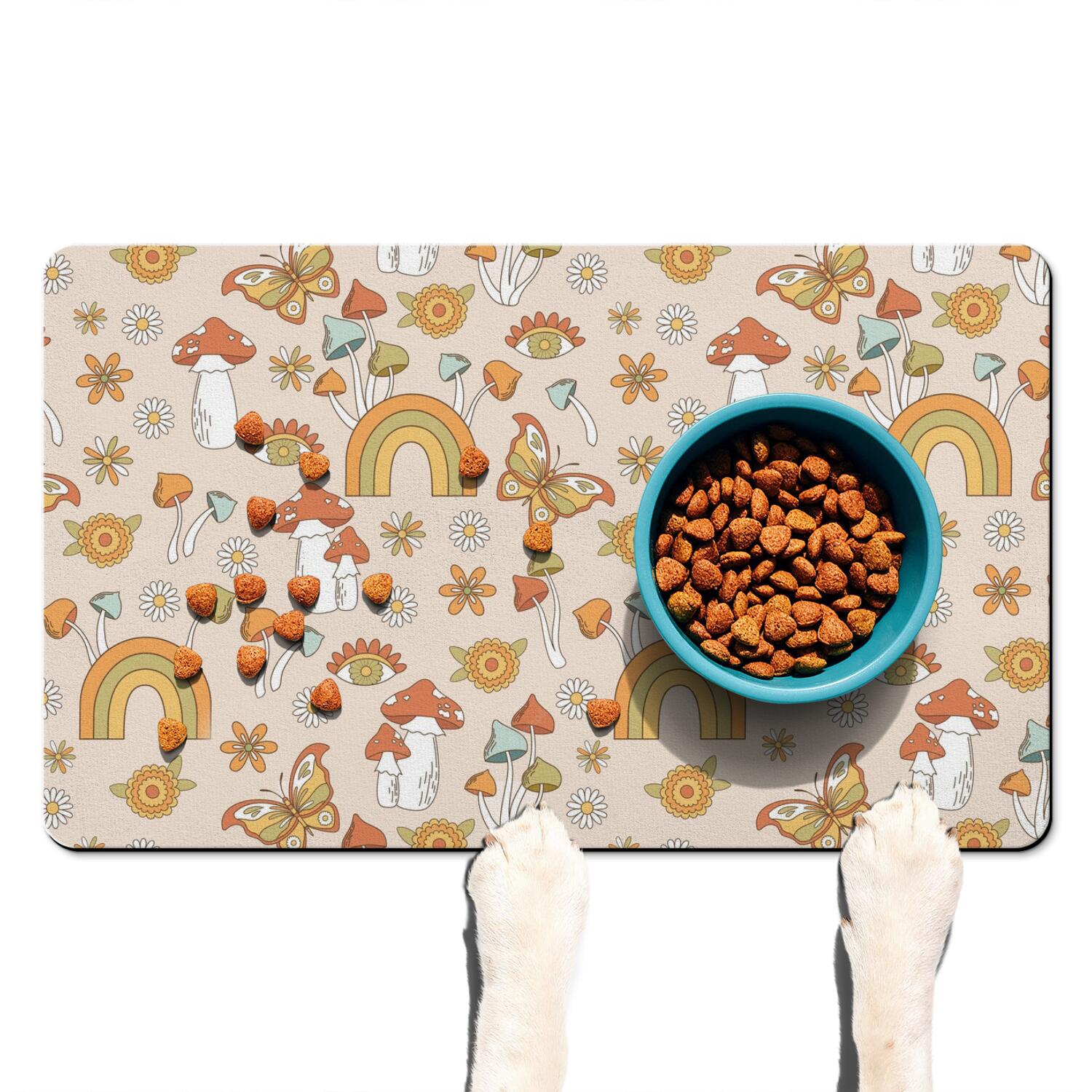 Witchy Mushroom Pet Food Mat - Absorbent Non-Slip Dog Bowl Mat ...