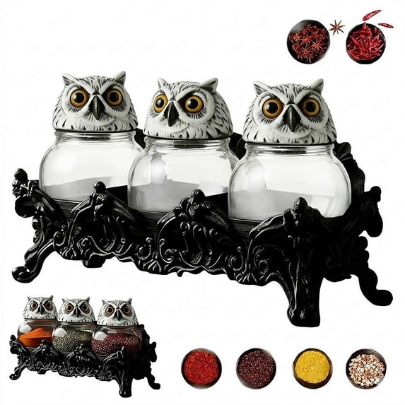 Witchy Owl Apothecary Spice Jars,Handcrafted Owl Spice Jar Set for Salt ...