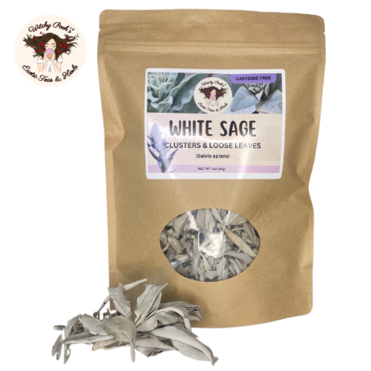 Witchy Pooh's White Sage - Clusters & Loose Leaves, Caffeine Free, 3oz ...