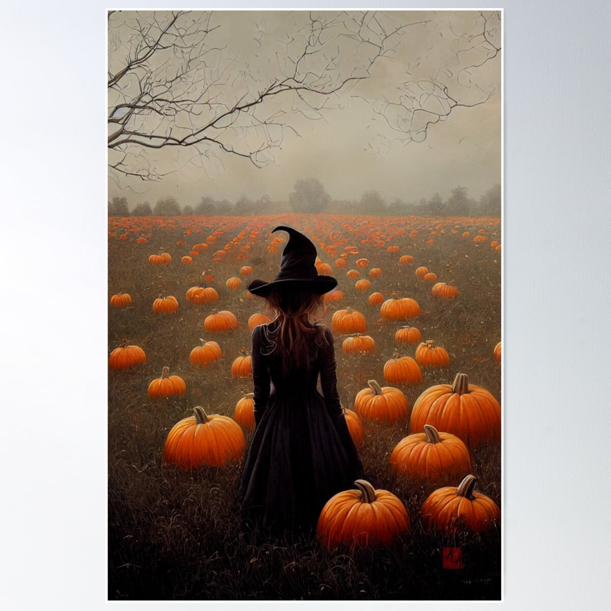Witchy Pumpkin Patch Poster Wall Art, Modern Wall Decor For Living Room ...