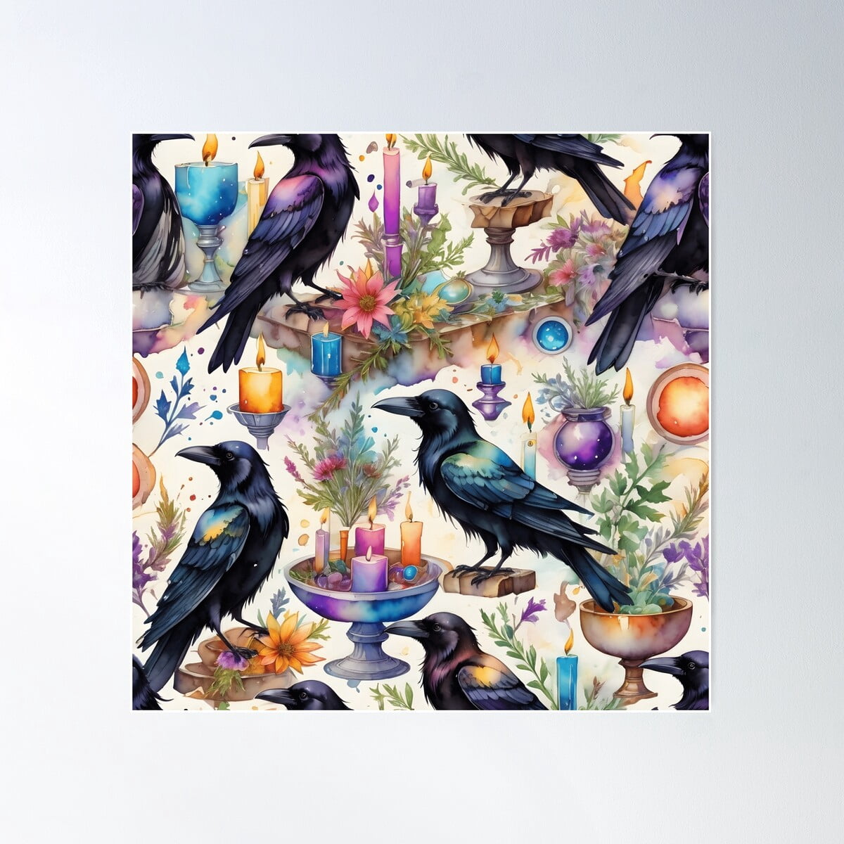 Witchy Rainbow Crows Poster Wall Art, Modern Wall Decor For Living Room ...