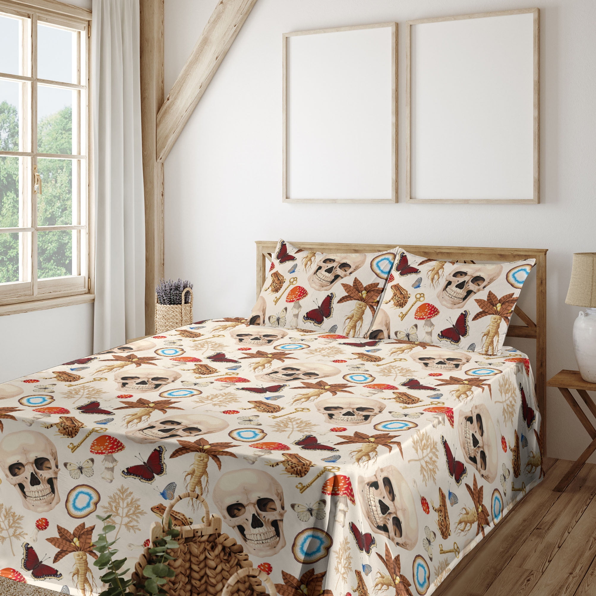 Witchy Sheet Set, Occult Themed Mushroom Skeleton Frog Butterfly ...
