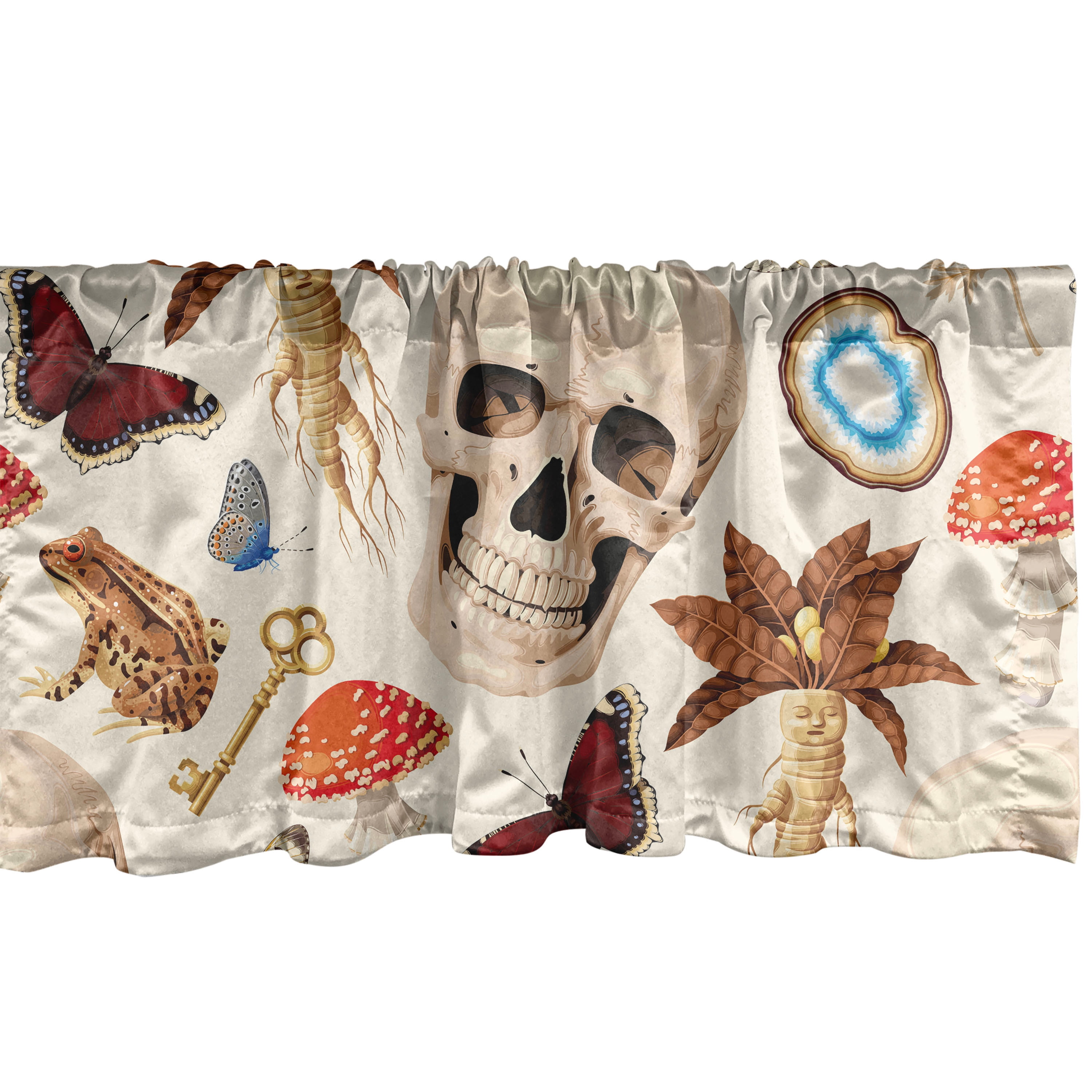 Witchy Window Valance, Occult Themed Mushroom Skeleton Frog Butterfly ...