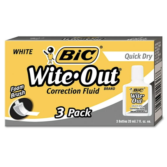 Wite Out Correction Fluid Quick Dry, 3 Count Pack, 20 mL Bottles, Easy ...