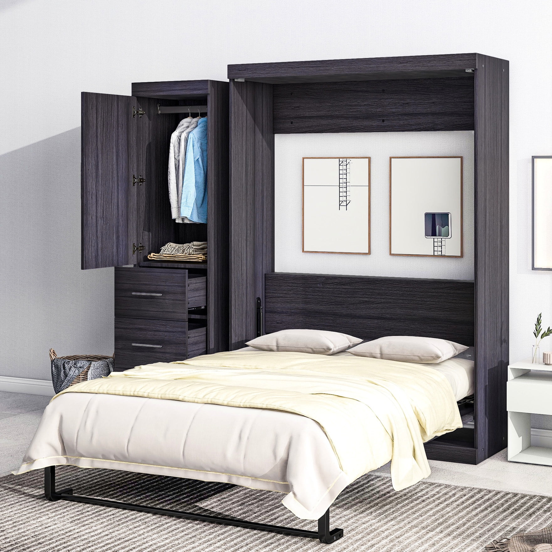 With 1 wardrobe 3 drawers - Foldable bed - Small living area ...