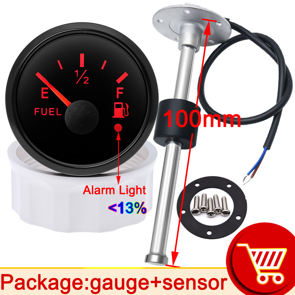 With 100mm sensor-0-190 Ohm Fuel Level Sensor + 52MM Fuel Level Gauge Waterproof Pointer Oil ...