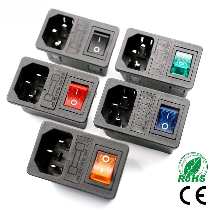 With 10A Fuse! Red Rocker Switch Fused IEC320 C14 Inlet Power Socket ...
