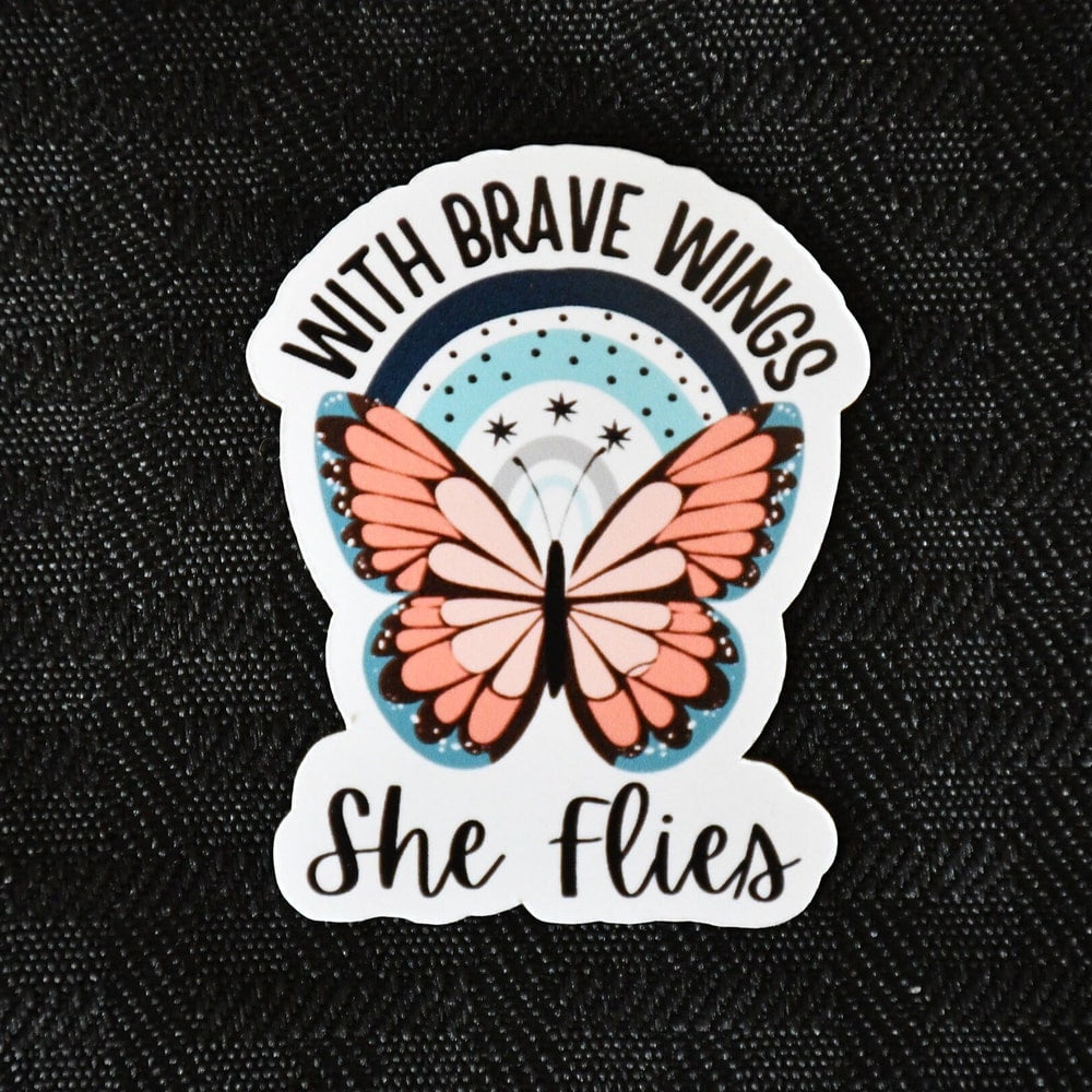 With Brave Wings She Flies Sticker, Boho Rainbow Sticker, Boho ...