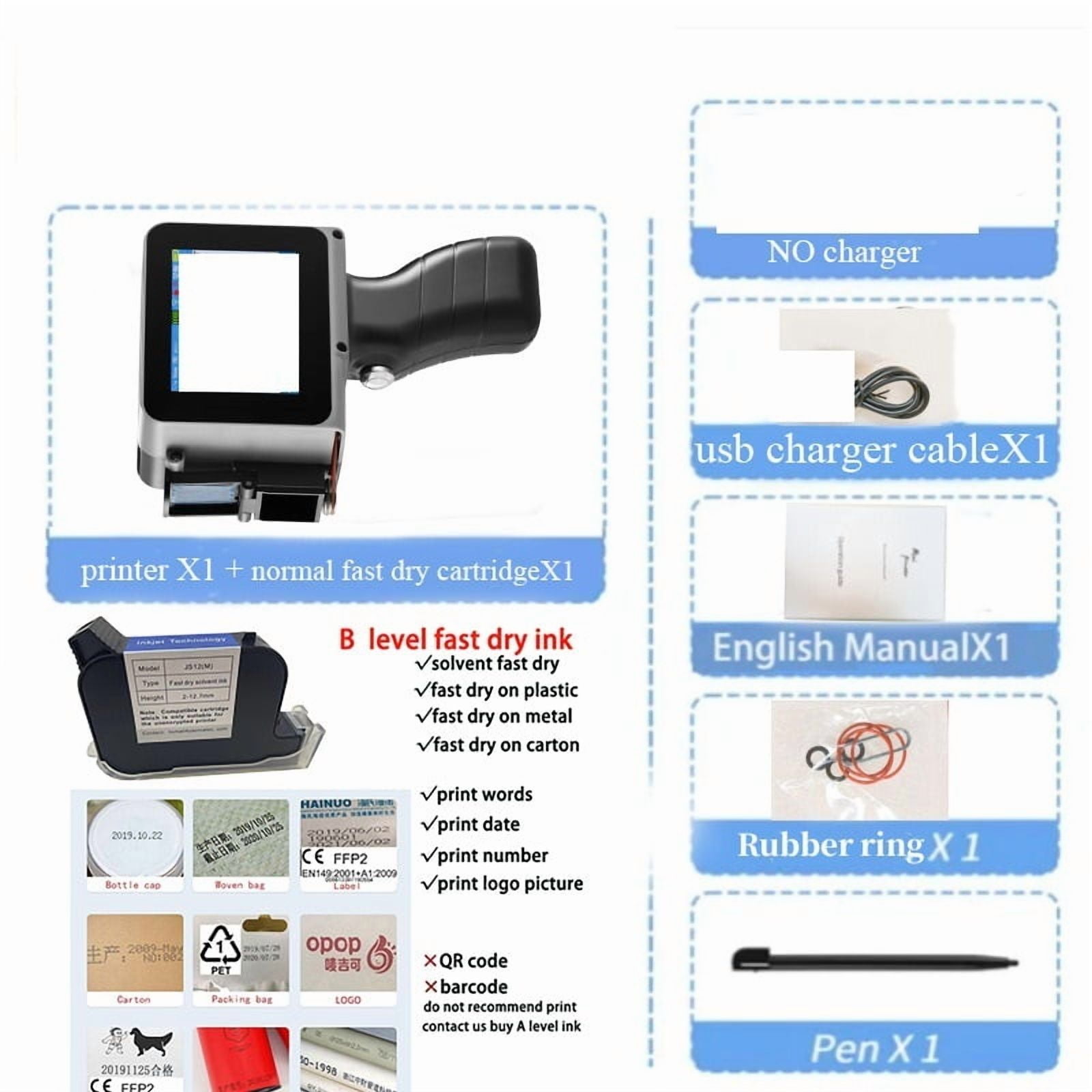 With Cartridge: 12.7mm Printing Gun QR Bar Batch Code Date Expiry Label ...
