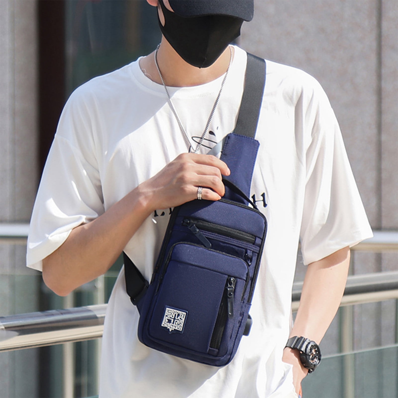 With Five Pockets Strap Bag Crossbody Bag With USB Port With Headphone ...