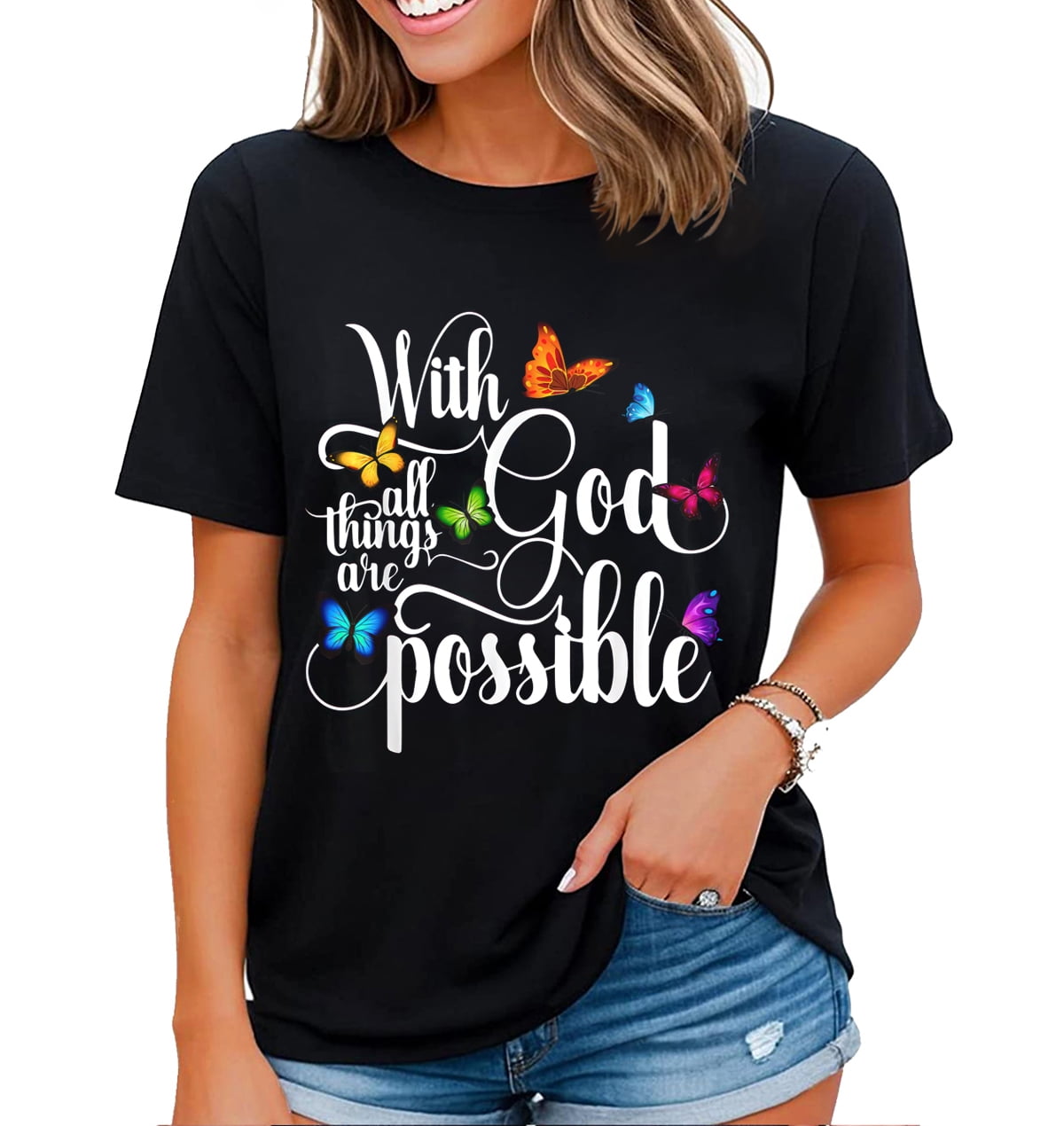 With God All Things Are Possible Women T-shirt Butterfly Graphic Faith ...
