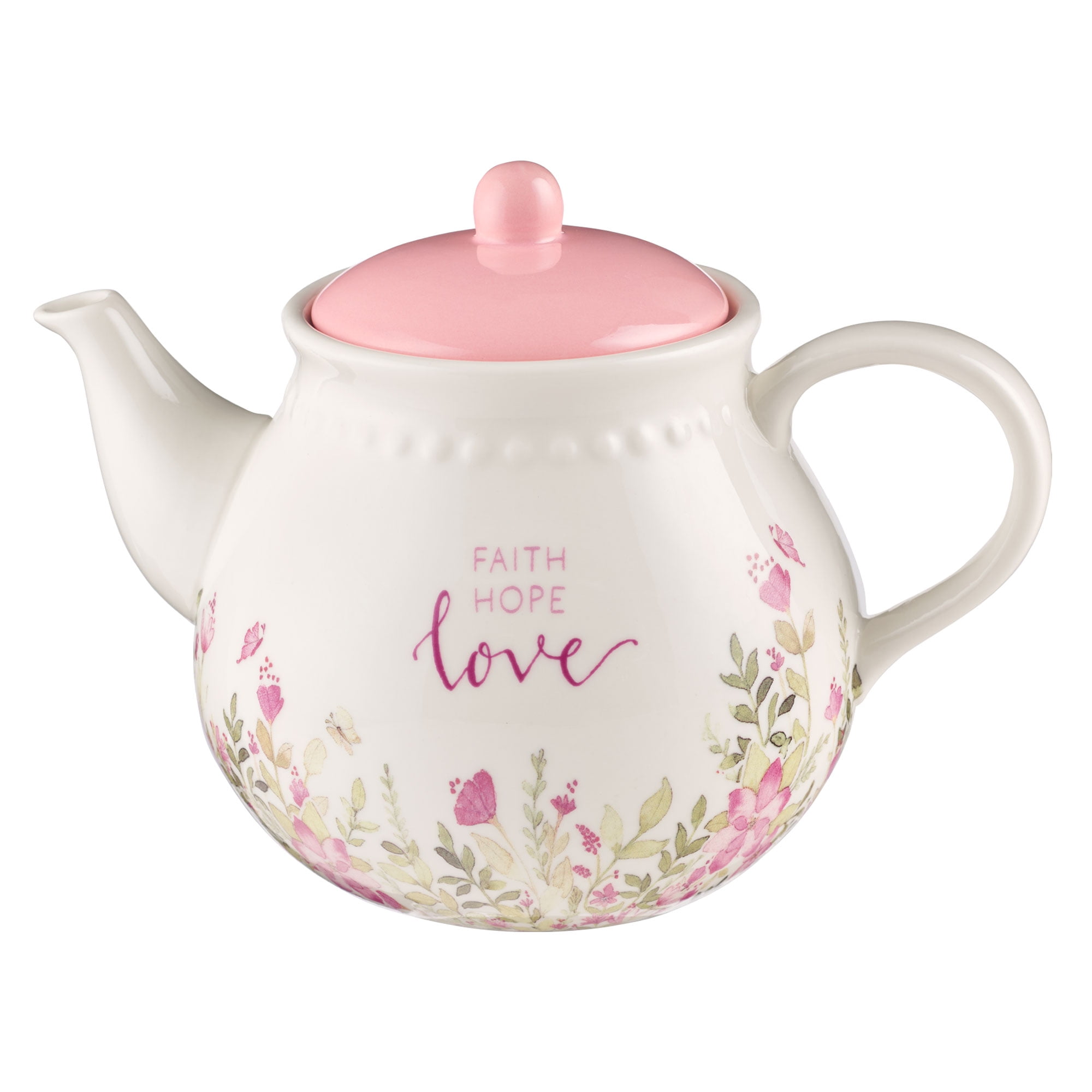 With Love Floral Inspirational Teapot for Women, Faith Hope Love Pink ...