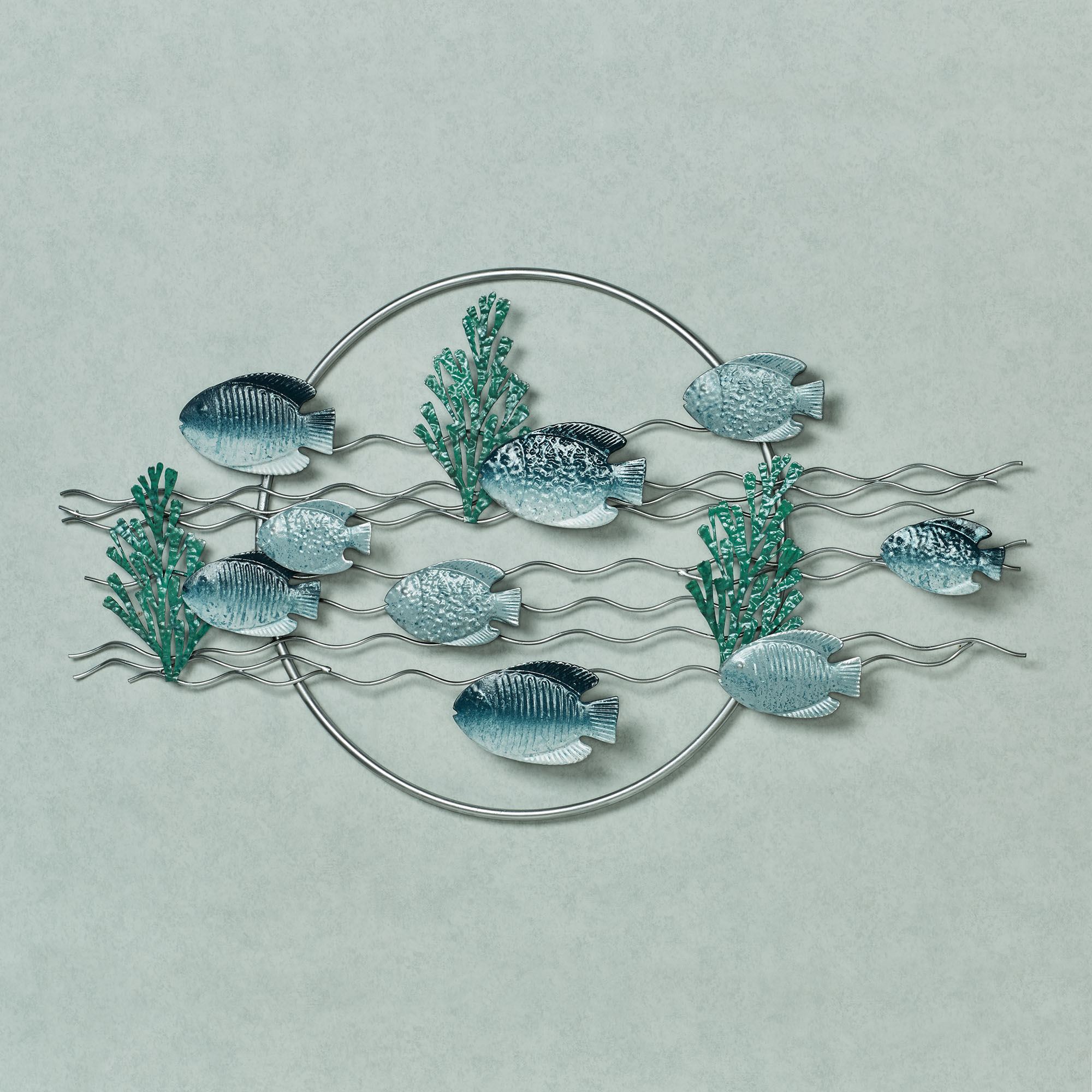 Danya B. School of Fish Blue and Silver Tone Modern Metal Wall Art ...