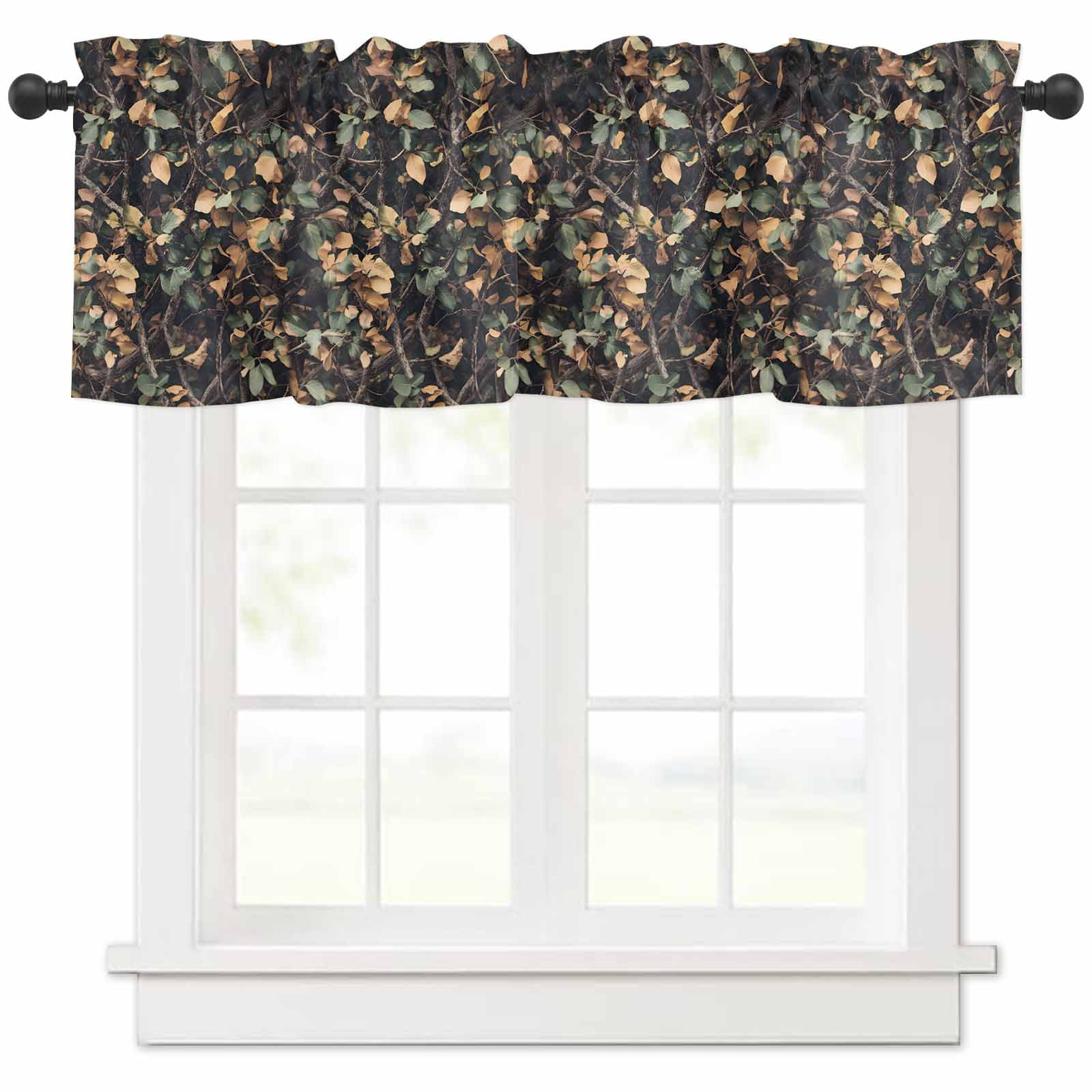 Withered Leaves Retro Valances for Windows Farmhouse Kitchen Curtains ...