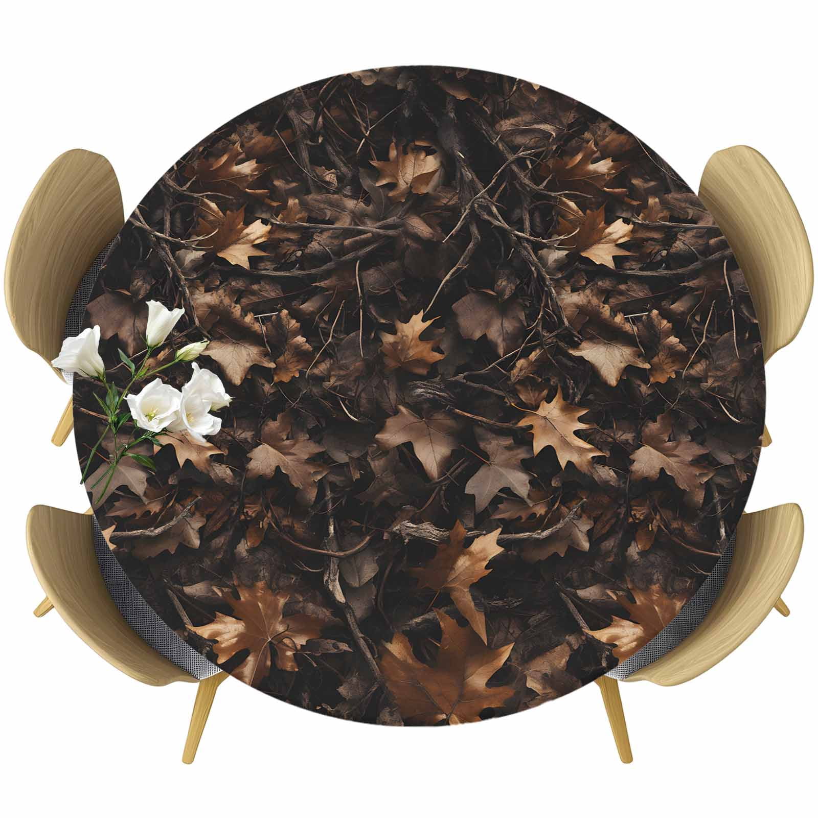 Withered LeavesVintage Brown Botanical Round Tablecloth 45-54 Inch ...