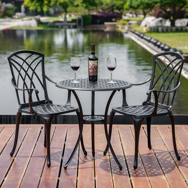 Withniture 3 Piece Outdoor Metal Bistro Set, Cast Aluminum Patio ...