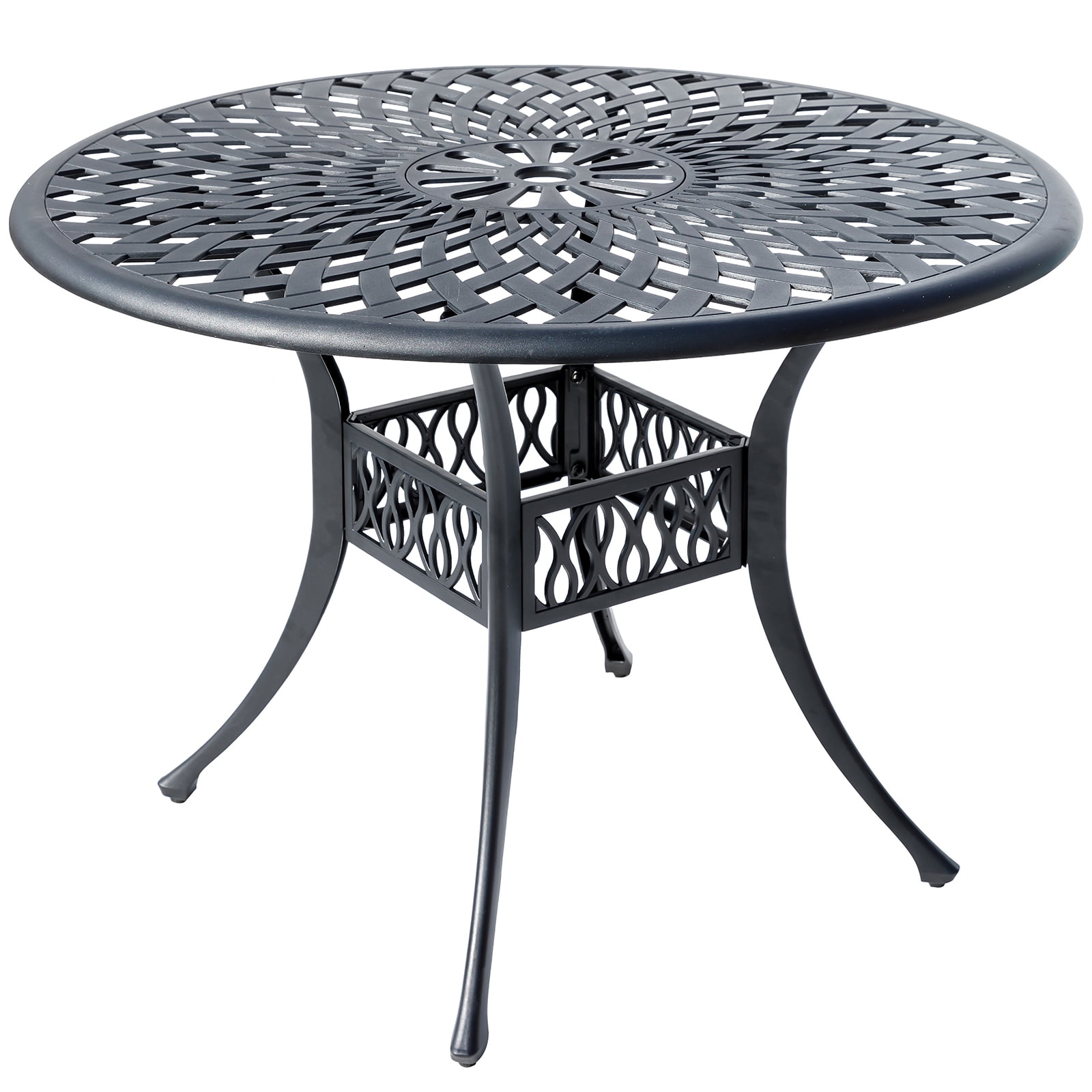 Withniture 42 INCH Patio Table with Umbrella Hole, Outdoor Round Cast ...