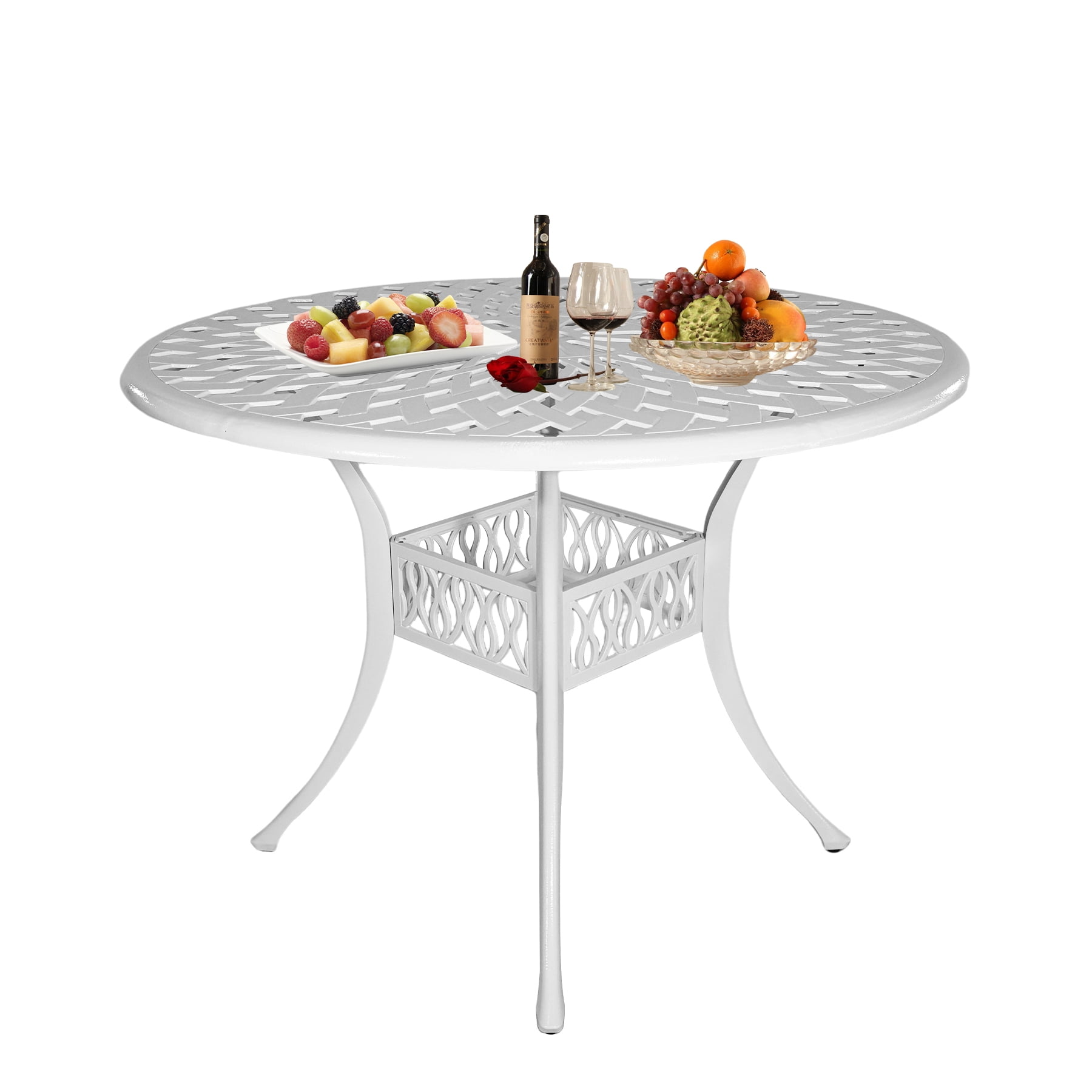 Withniture 42 INCH Patio Table with Umbrella Hole, Outdoor Round Cast ...