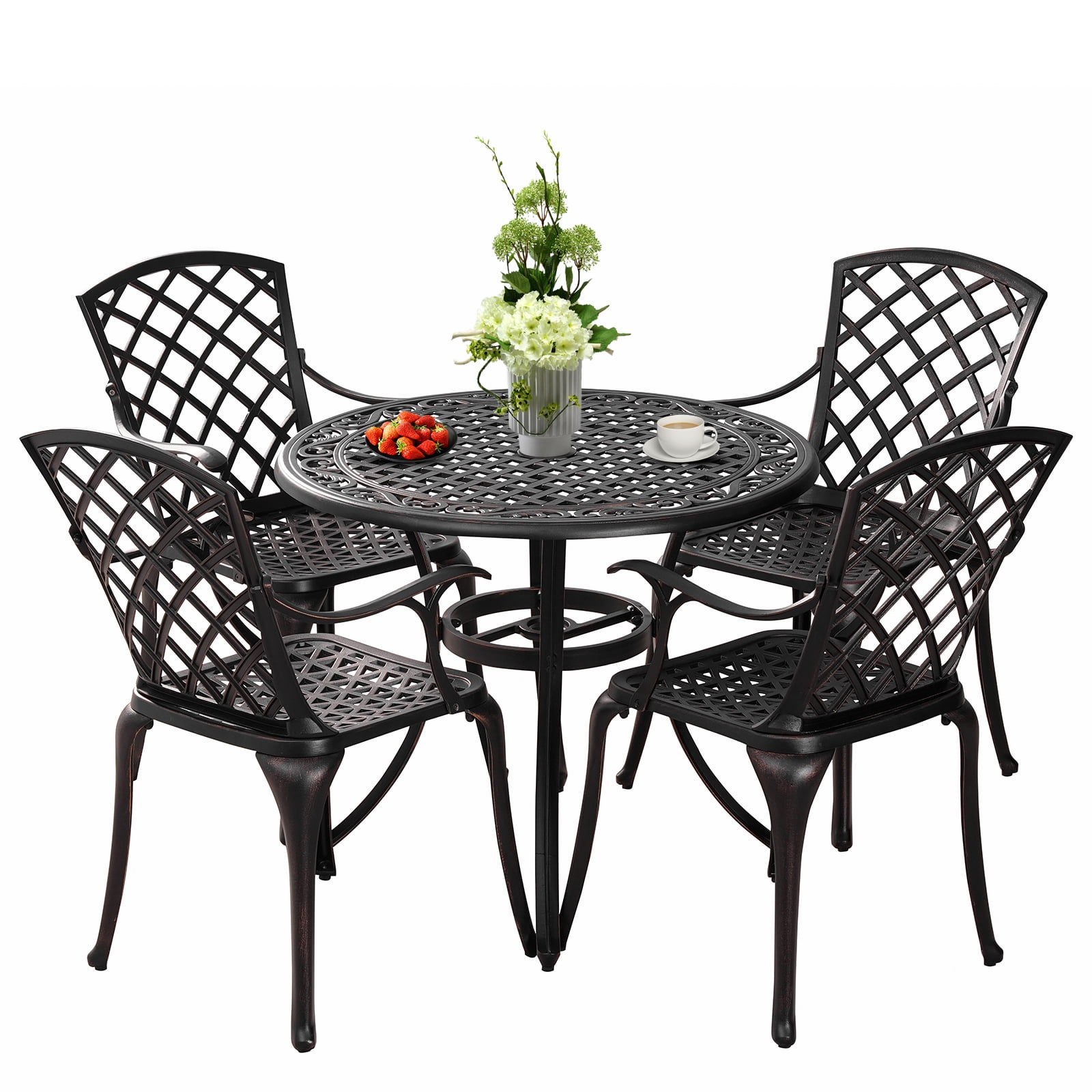 Withniture, 5-Piece Patio Dining Set, Bronze Cast Aluminum, Rust-Proof ...