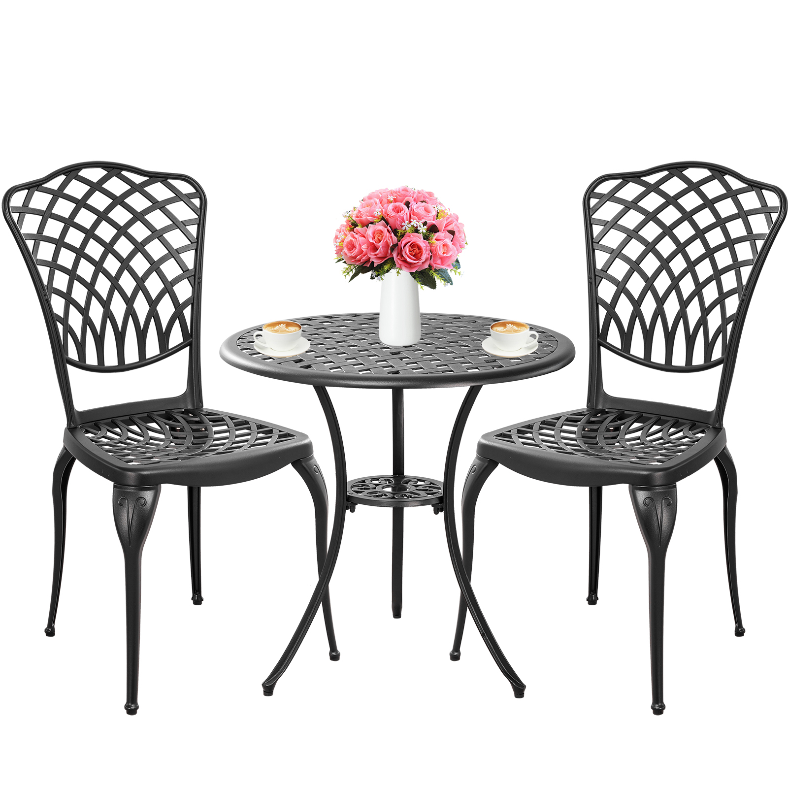Withniture Bistro Set 3 Piece Outdoor Cast Aluminum High Back Patio ...