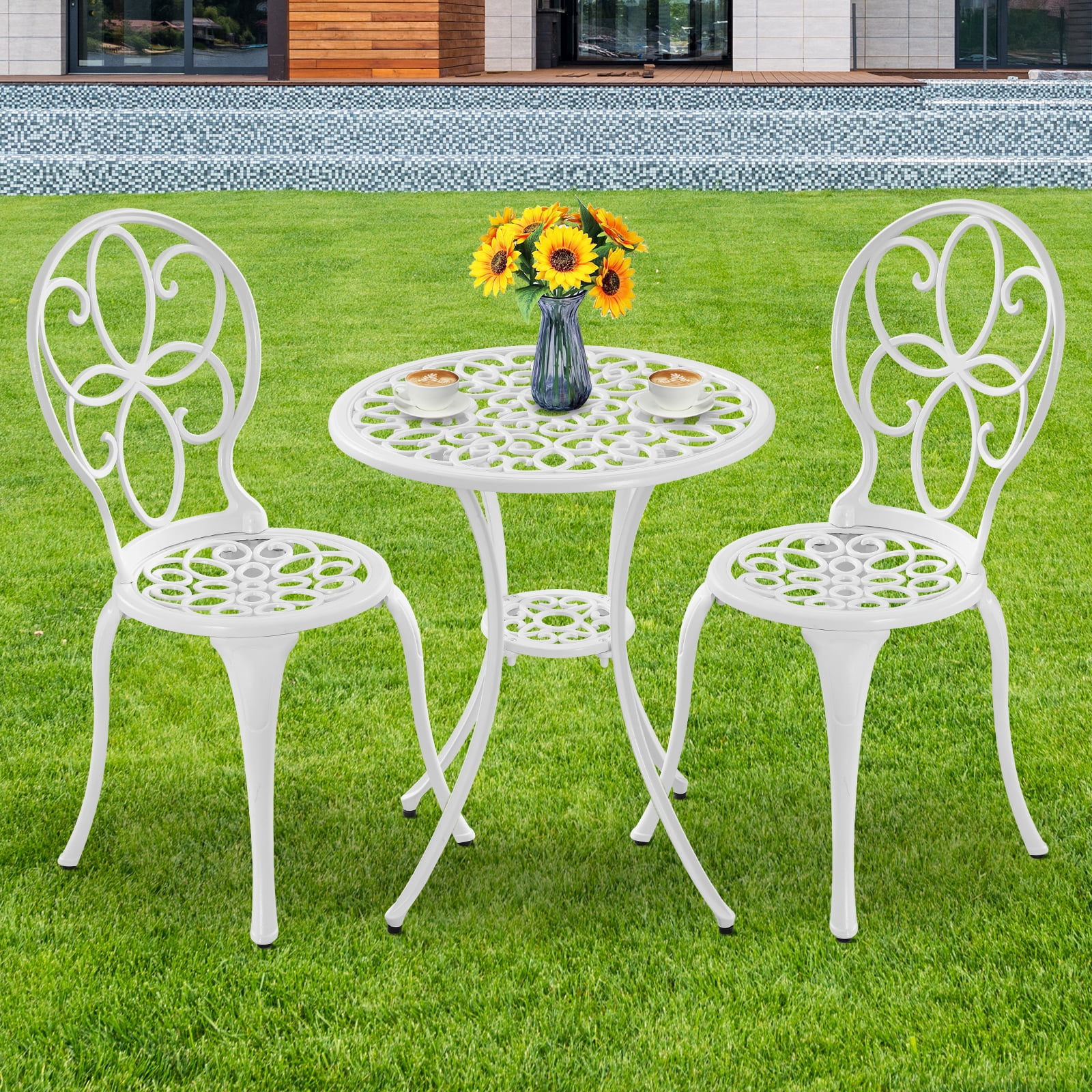 Withniture Bistro Table and Chairs Set of 2, White Metal Patio Bistro ...
