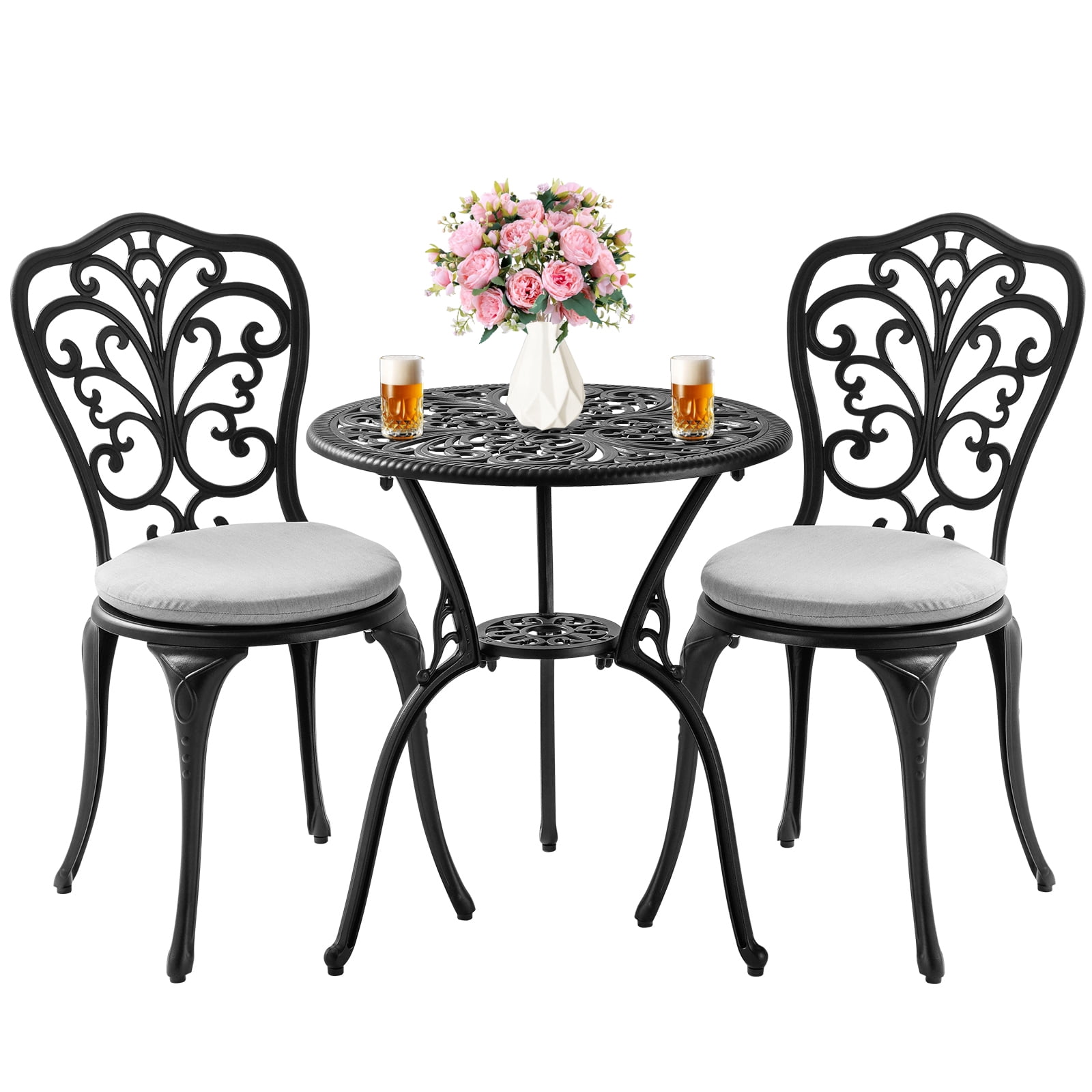 Withniture Patio Bistro Set 3 Piece Outdoor, All Weather Bistro Table and Chairs Set of 2 with ...