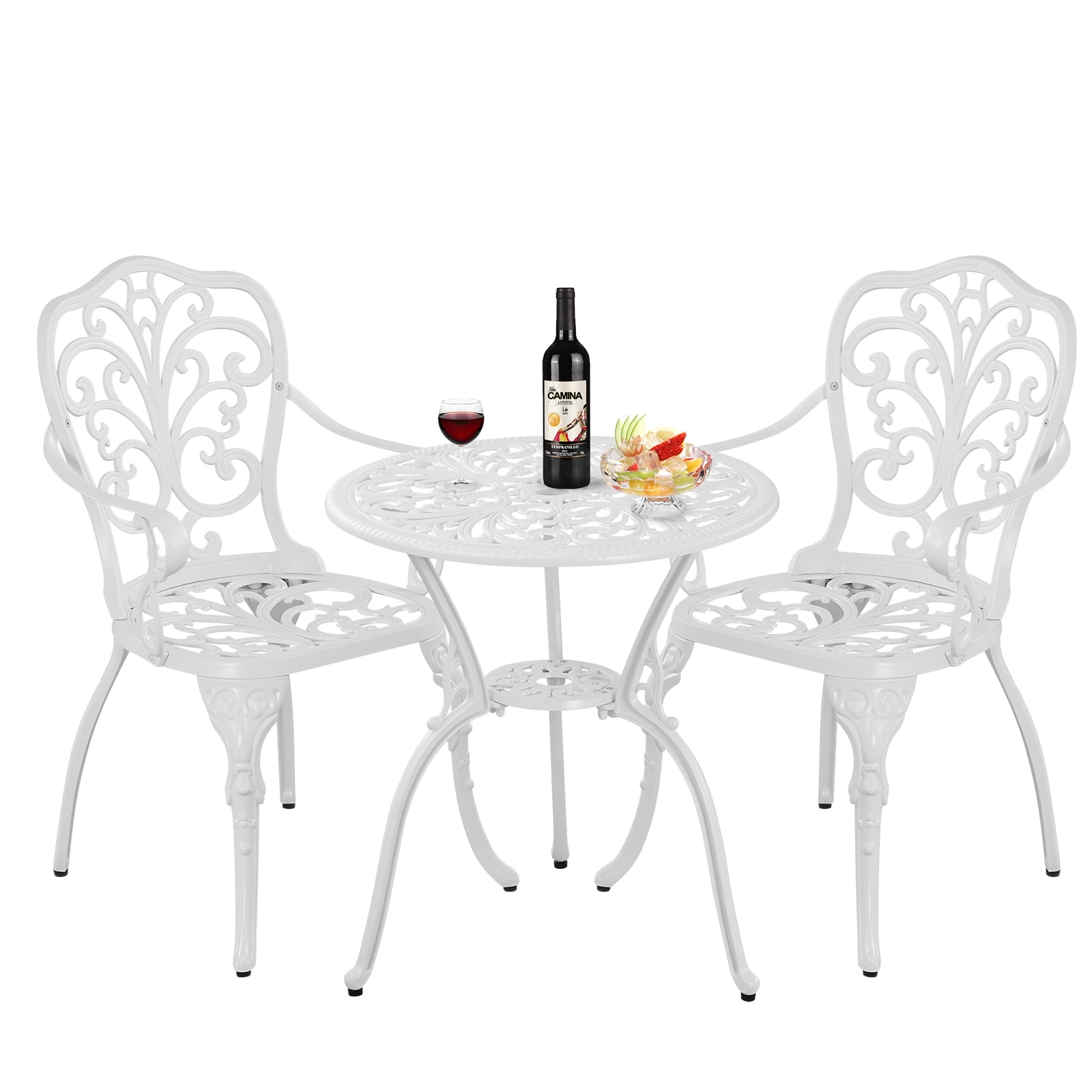 Withniture 3-Piece Outdoor Yard Dining Bistro Set, White Cast Aluminum ...