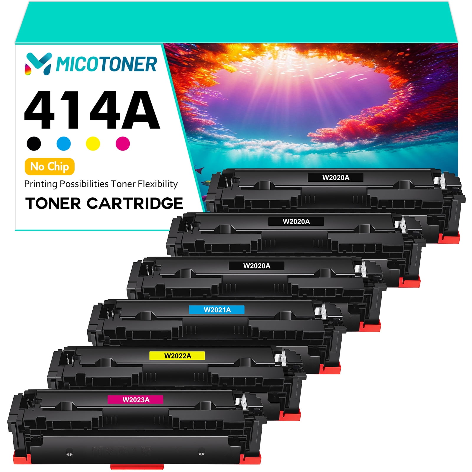 Without Chip 6-Pack Compatible Toner Cartridge for HP 414A W2020A Color ...