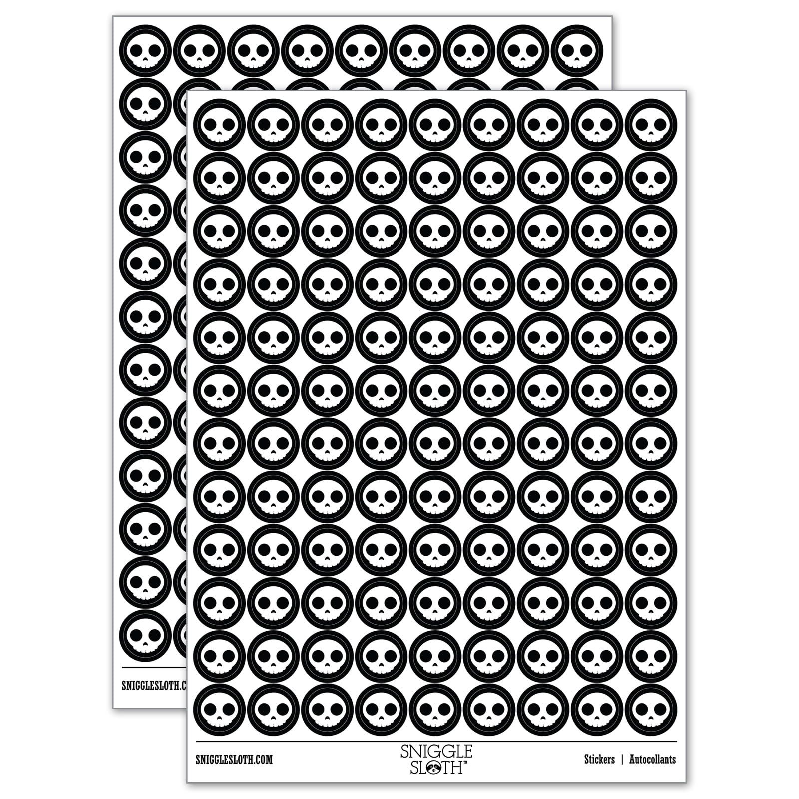 Witty Skull Icon 200+ Round Stickers - Black - Matte Finish - 0.50 ...