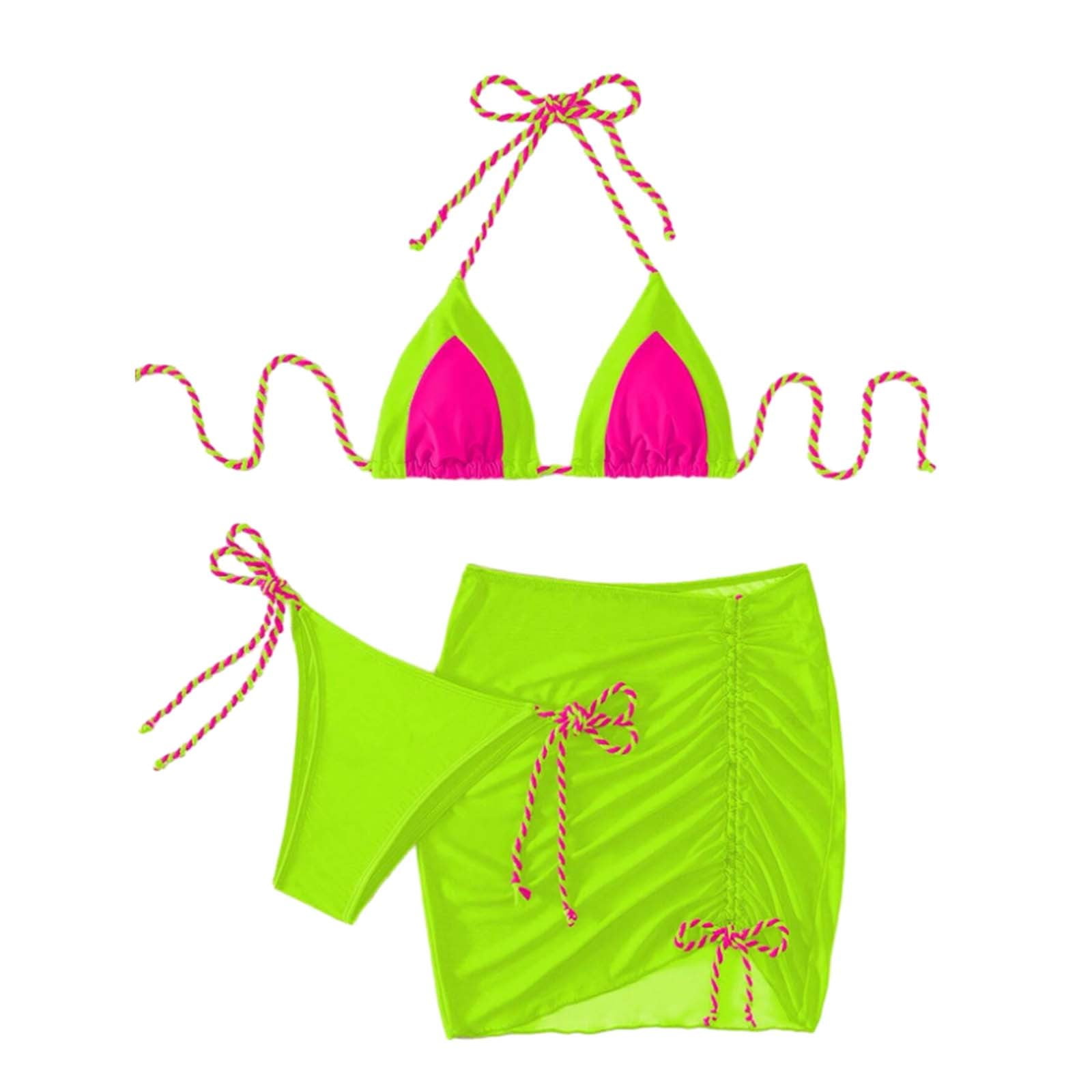 Wiueurtly Bikini Sets for Women Three Piece High Waisted Sporty Skirt ...