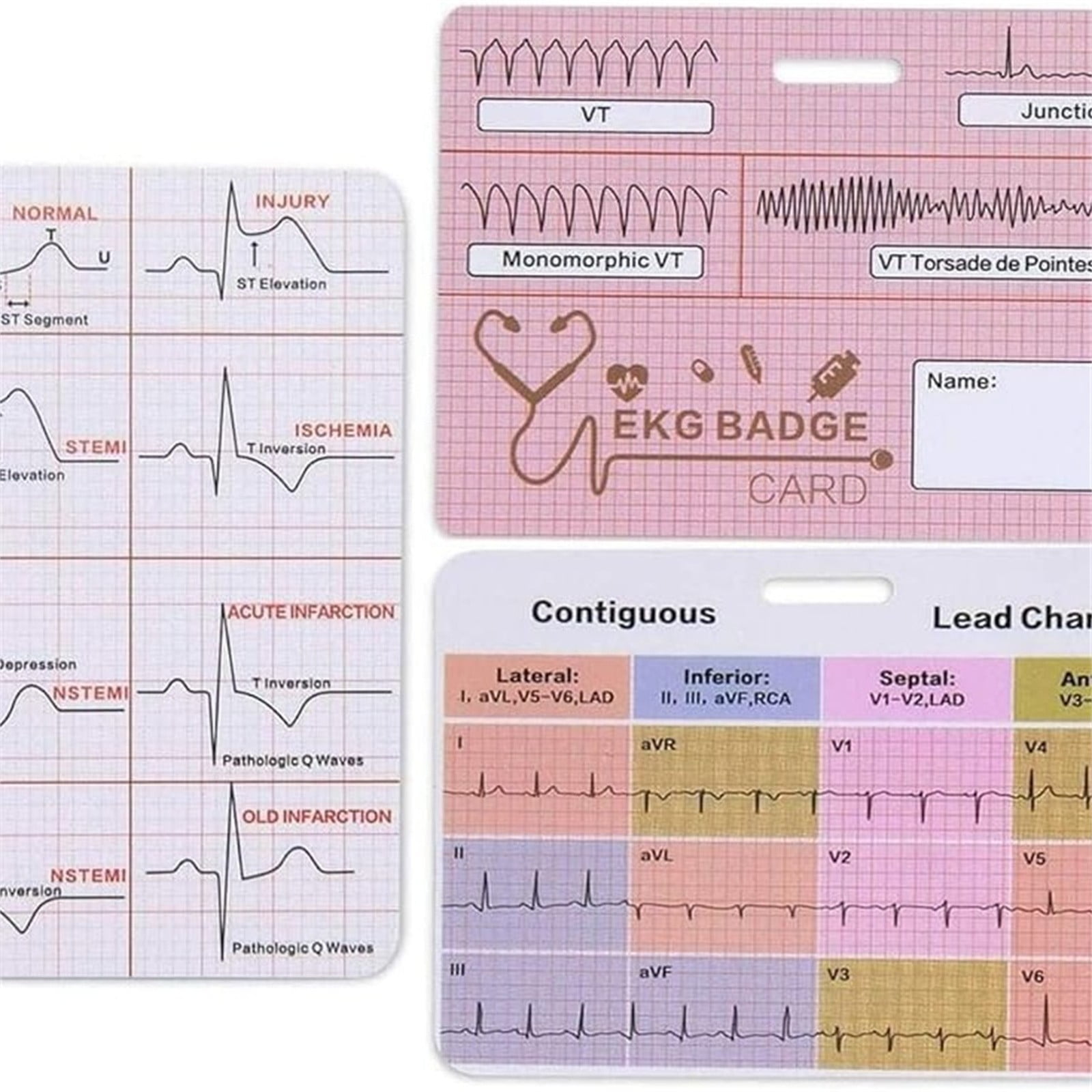 Wiueurtly EKG Badge Card 3 Card Set Stemi Badge Card EKG Telemetry ...
