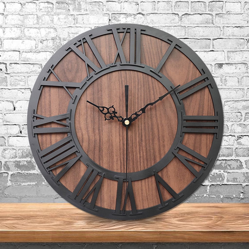 Wiueurtly European Retro Wooden Roman Digital Craft Wall Clock Living ...
