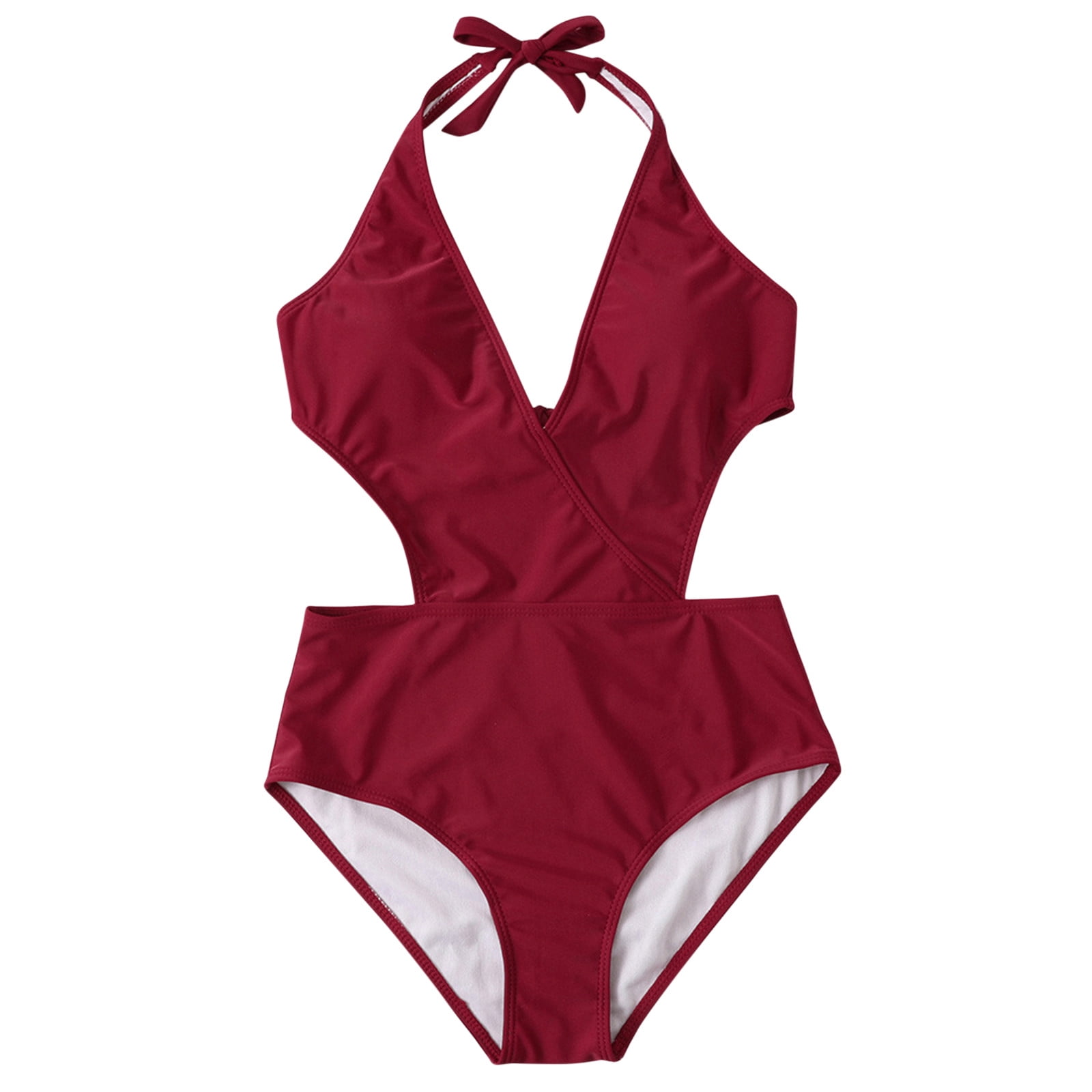 Wiueurtly One Piece Swimsuit Women Backless Solid Color Bikini One ...